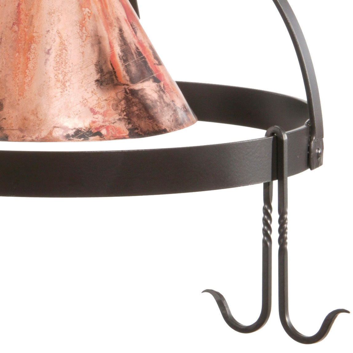 Wrought Iron & Copper Pot Rack - Oval Dutch Lighted Pot Rack ...